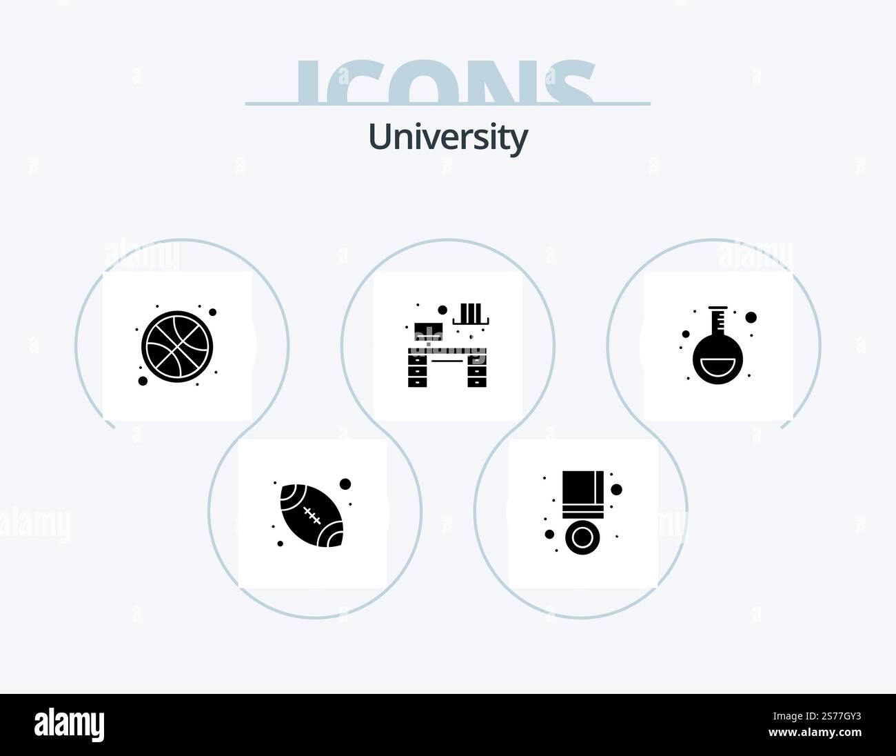 University Glyph Icon Pack 5 Icon Design. lab. table. basketball. study ...