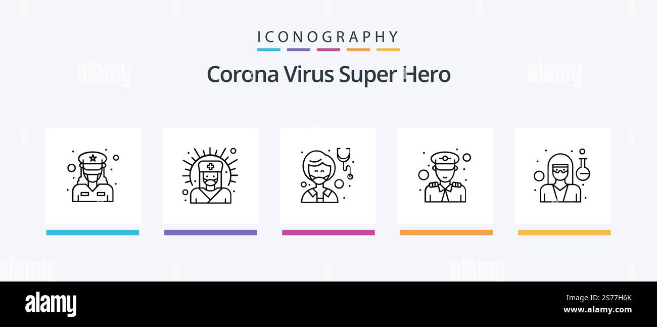 Corona Virus Super Hero Line 5 Icon Pack Including female. military ...