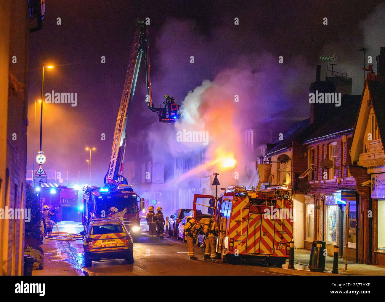 Horsham, West Sussex UK 19th Jan 2025. Fire crews and emergency ...