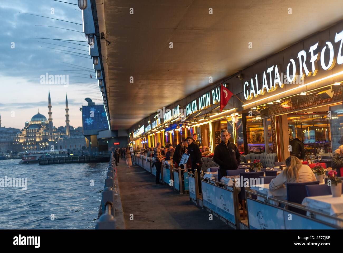 Istanbul, Turkey. 08th Jan, 2025. Fish restaurants at night on the the ...