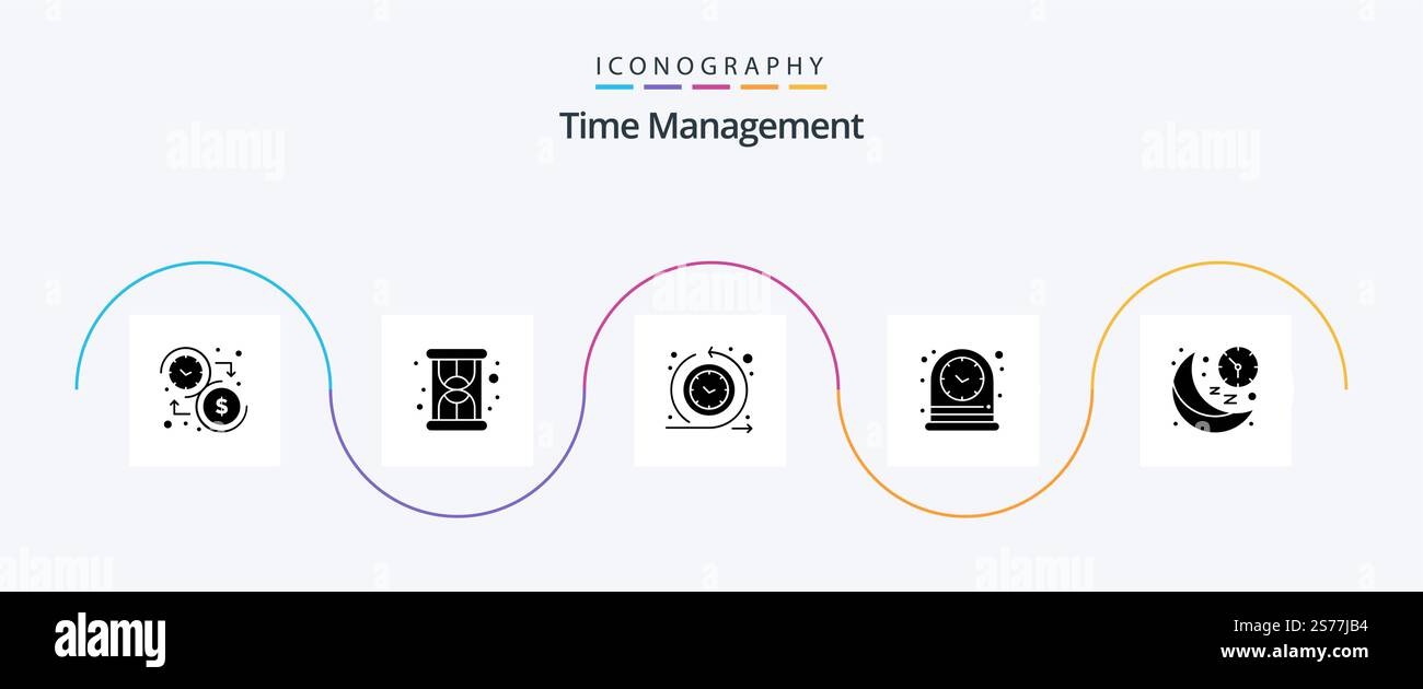 Time Management Glyph 5 Icon Pack Including line. watch. cycle time ...