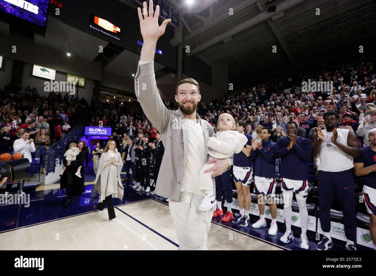 Current NBA Sacramento Kings and former Gonzaga basketball player Domantas Sabonis walks onto ...