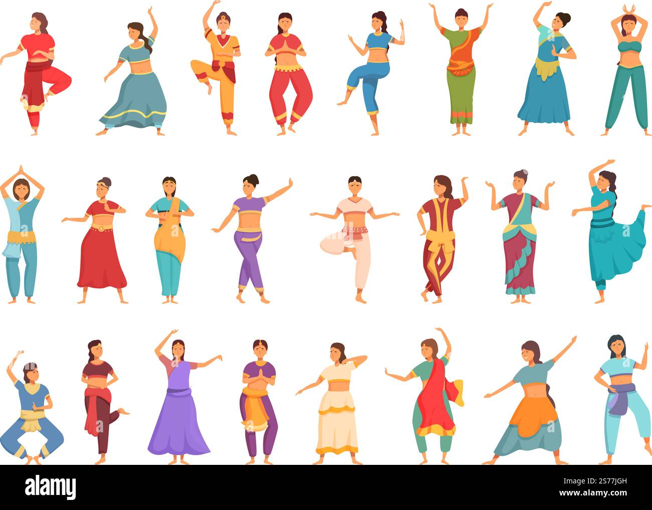Indian girl dancer icons set cartoon vector. Indian dancer. Culture ...