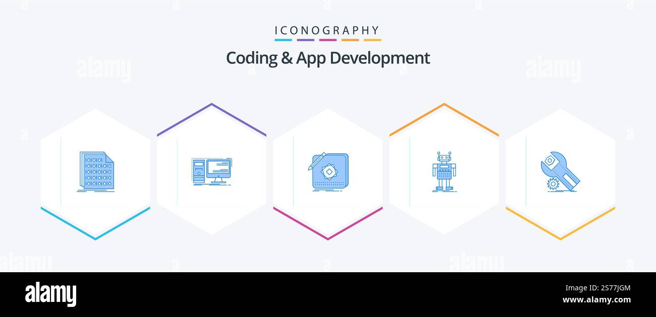 Coding And App Development 25 Blue icon pack including artificial. robot. workstation. design ...