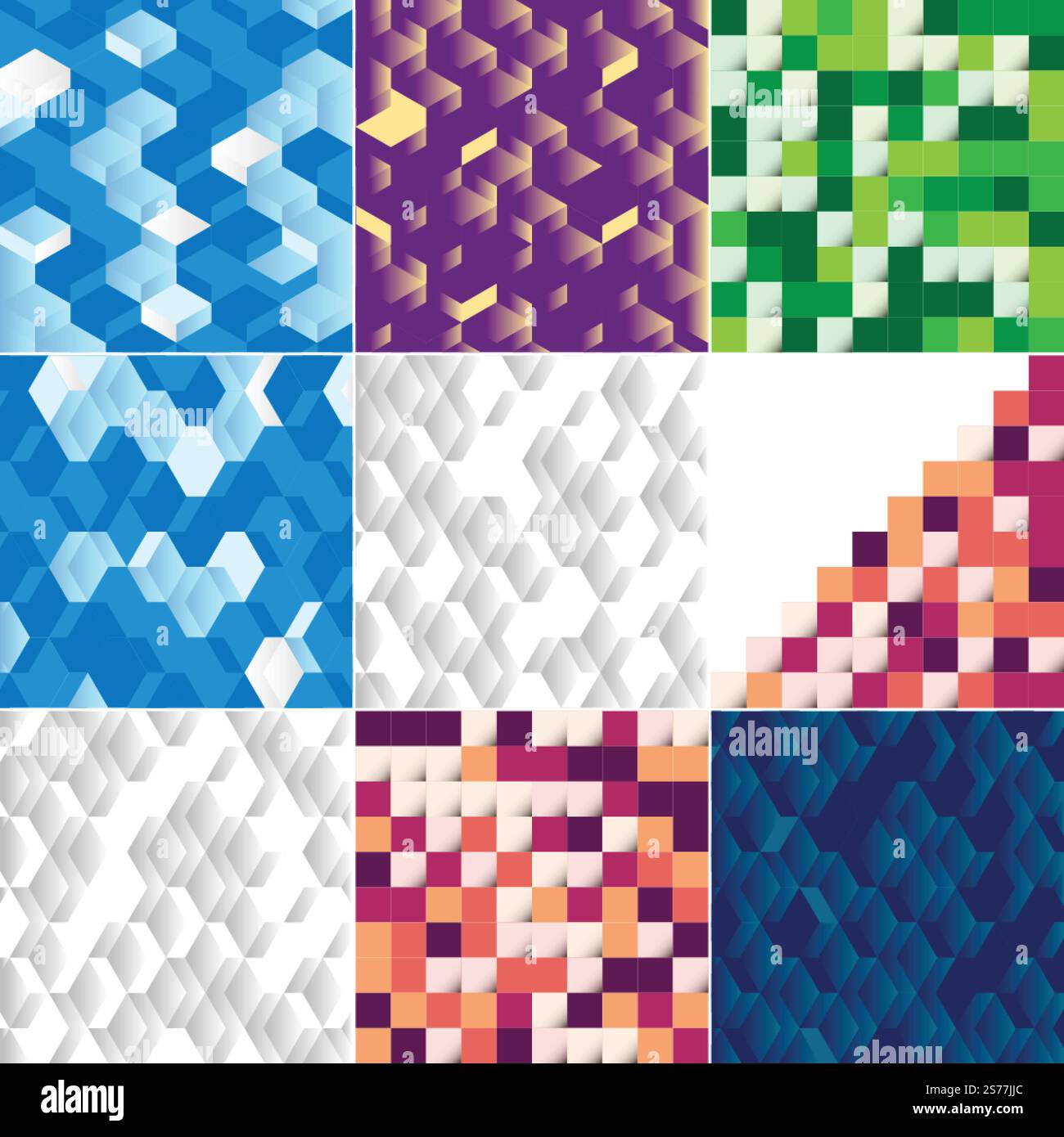 Seamless pattern of colorful blocks with shadow EPS10 vector; pack of 9 ...
