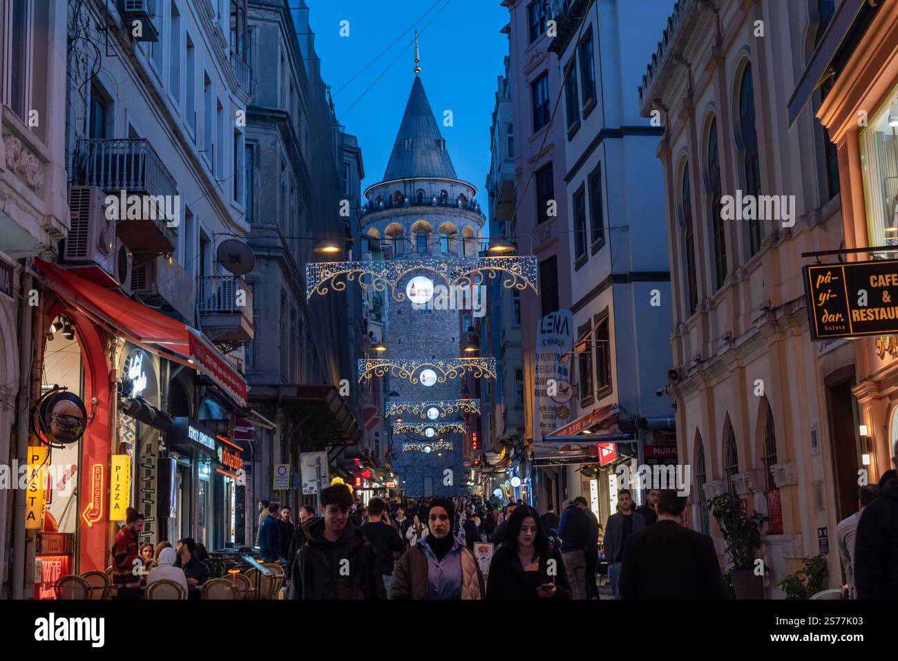 Istanbul, Turkey. 10th Jan, 2025. Night life at the Galata Tower and ...