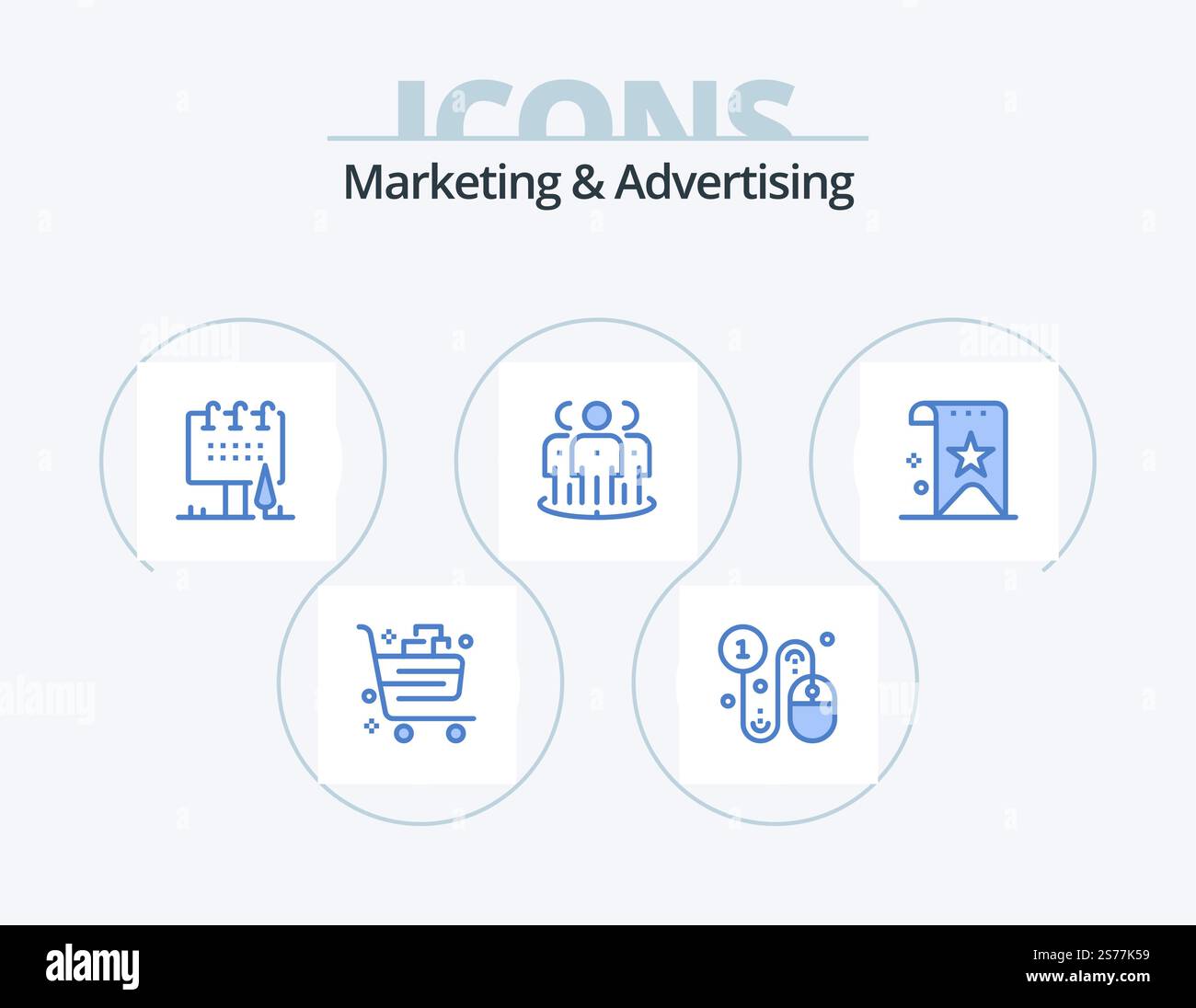 Marketing And Advertising Blue Icon Pack 5 Icon Design. focus ...