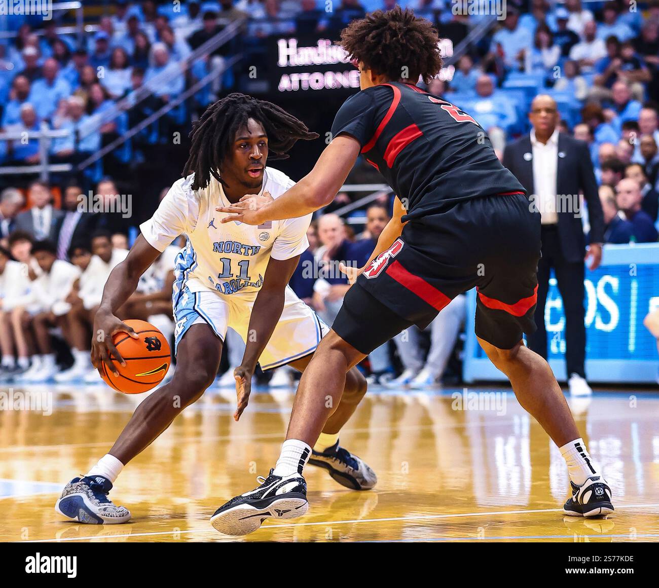 January 18, 2025: North Carolina freshman Ian Jackson (11) drives to ...