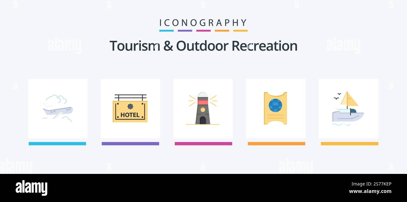 Tourism And Outdoor Recreation Flat 5 Icon Pack Including ship. hotel ...