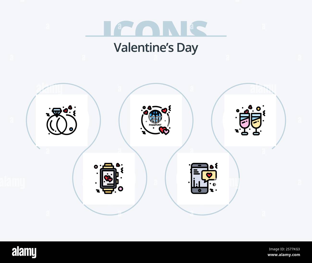 Valentines Day Line Filled Icon Pack 5 Icon Design. wedding. church. watch. chapel. marriage ...