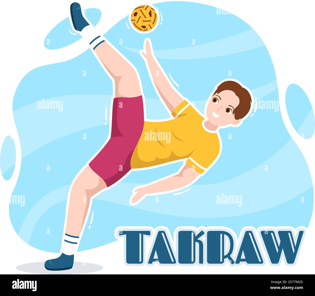 Sepak Takraw Illustration with Athlete Playing Kick Ball on Court in ...