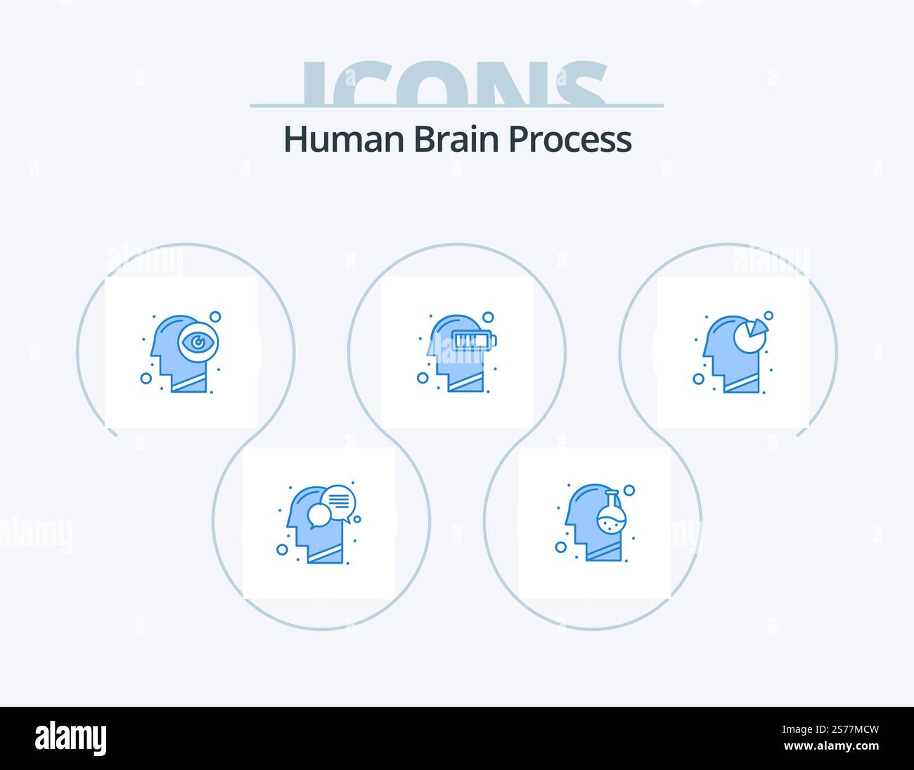 Human Brain Process Blue Icon Pack 5 Icon Design. mental. exhaustion ...