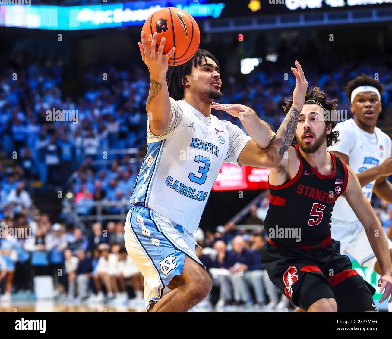 January 18, 2025: North Carolina sophomore Elliot Cadeau (3) drives ...