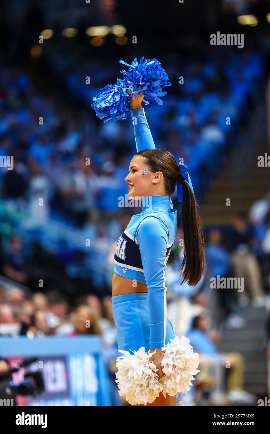 January 18, 2025: UNC cheerleader. NCAA basketball game between ...
