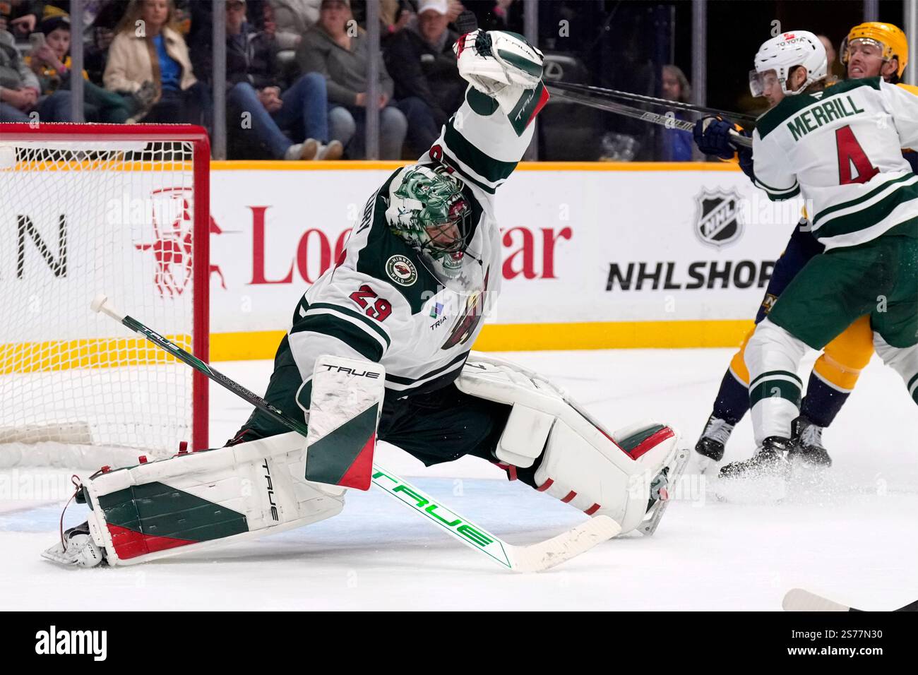 Minnesota Wild goaltender Marc-Andre Fleury (29) reaches up to make a ...