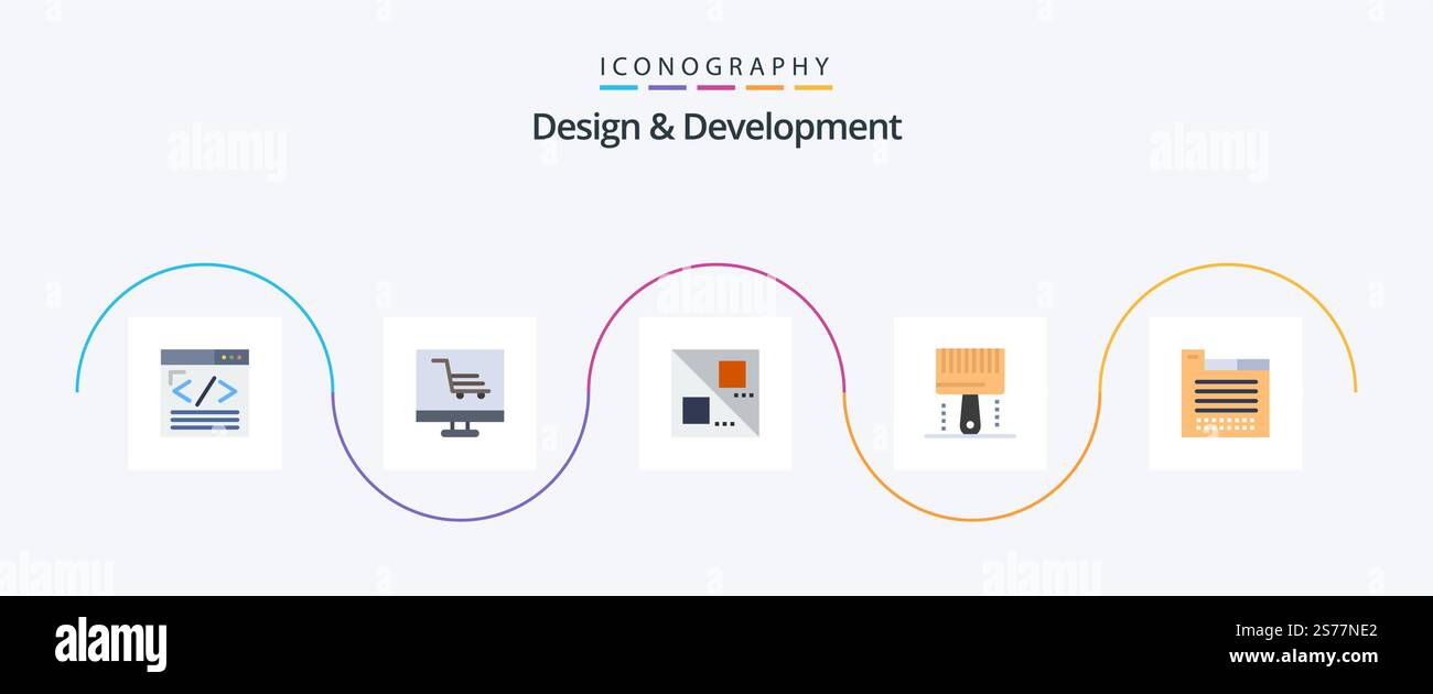 Design and Development Flat 5 Icon Pack Including tab. paintbrush. startup. development. coding ...