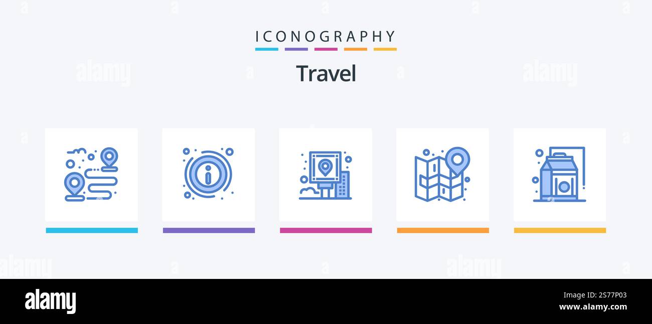 Travel Blue 5 Icon Pack Including plan. mark. city. map. route ...