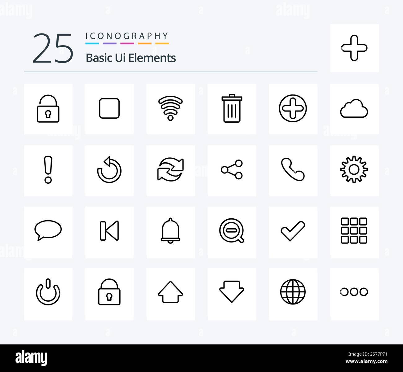 Basic Ui Elements 25 Line icon pack including medical. sign. signal. plus. garbage Stock Vector ...