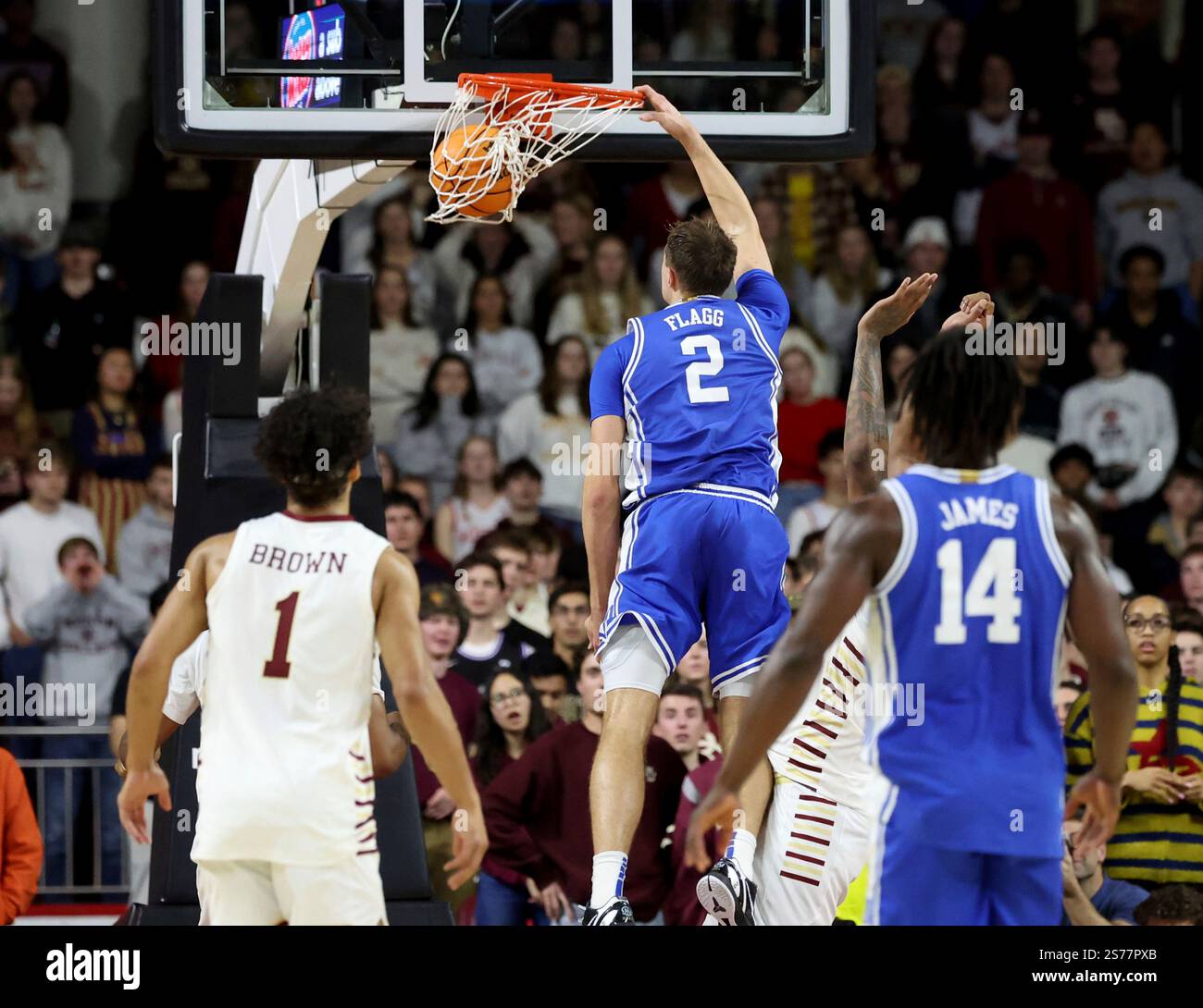 Duke guard Cooper Flagg (2) dunks the ball during the second half of an ...