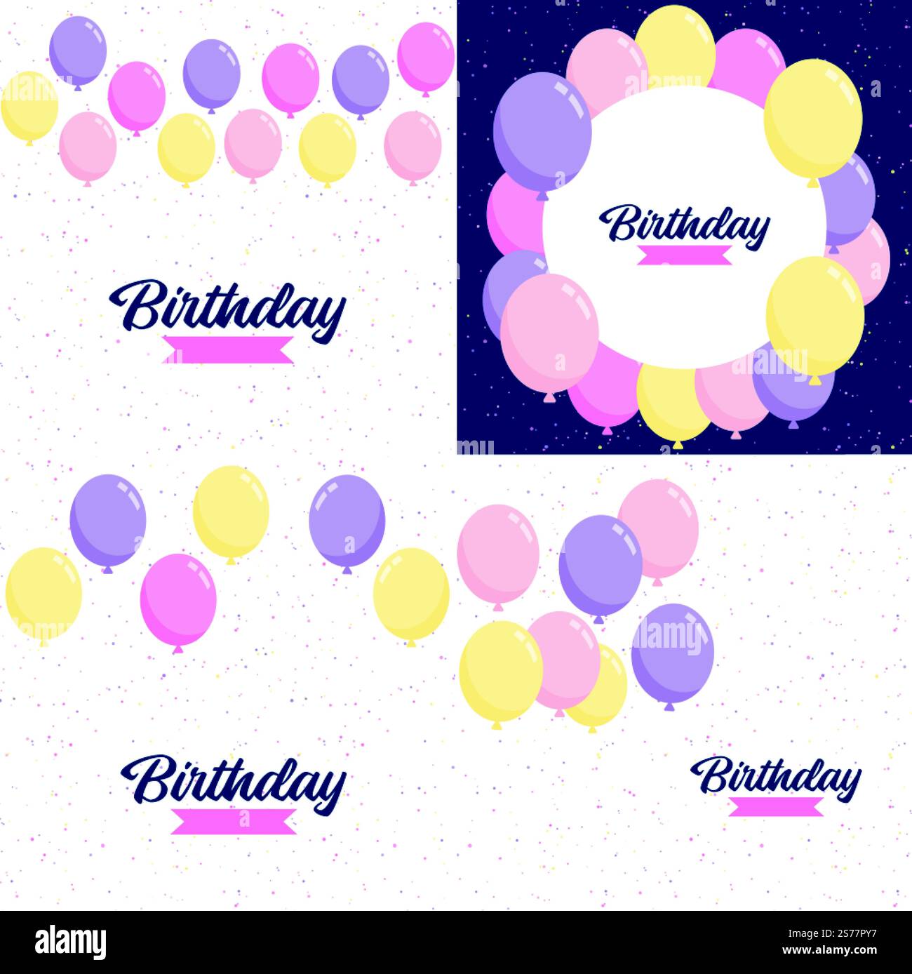 Happy Birthday design with a pastel color scheme and a hand-drawn cake ...