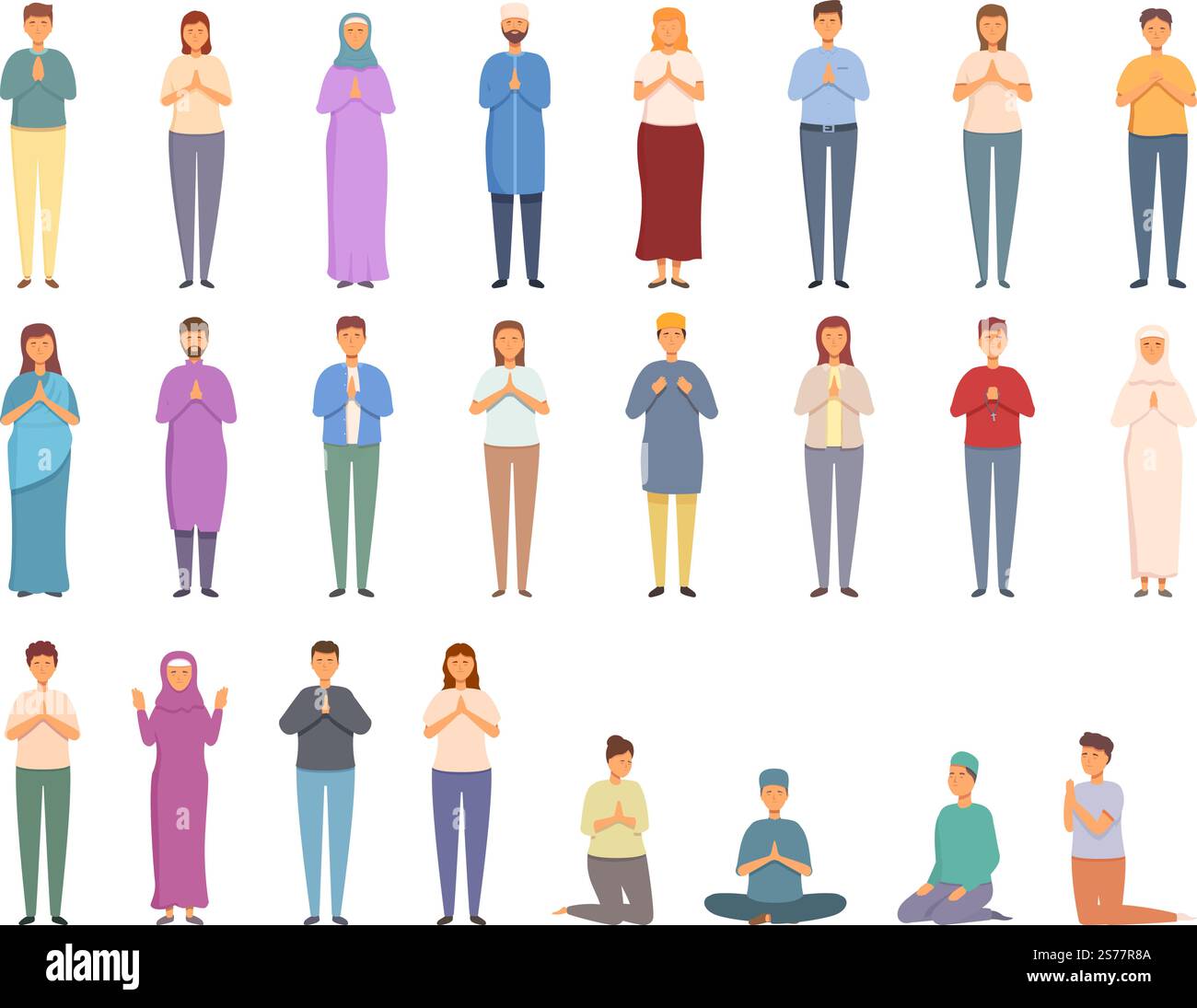 People pray icons set cartoon vector. Muslim carpet. Person prayer ...