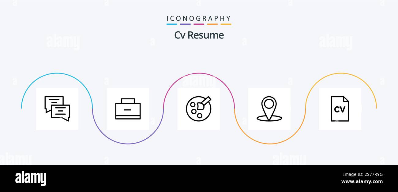 Cv Resume Line 5 Icon Pack Including . map . school bag. location ...