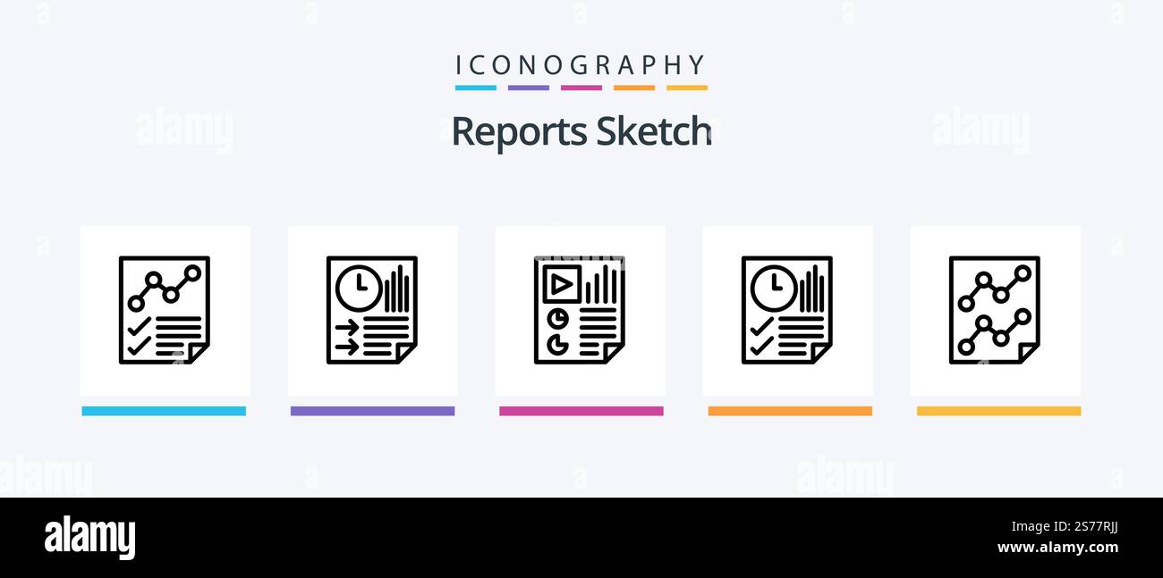 Reports Sketch Line 5 Icon Pack Including letter. data. report. report ...