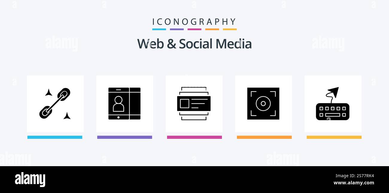 Web And Social Media Glyph 5 Icon Pack Including attach . video. camera ...