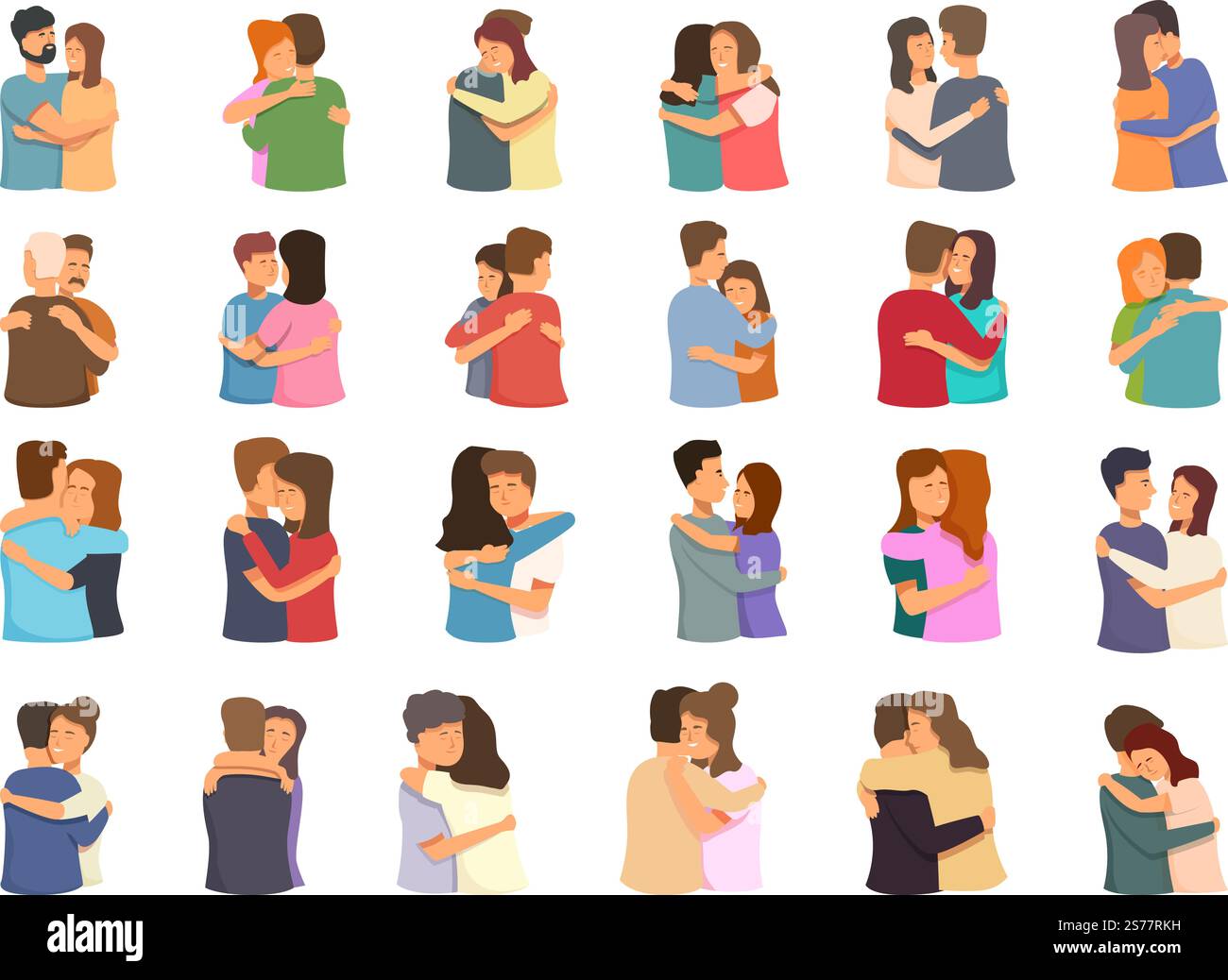 Warm embrace icons set cartoon vector. Couple hug. Family happy. Warm embrace icons set cartoon ...