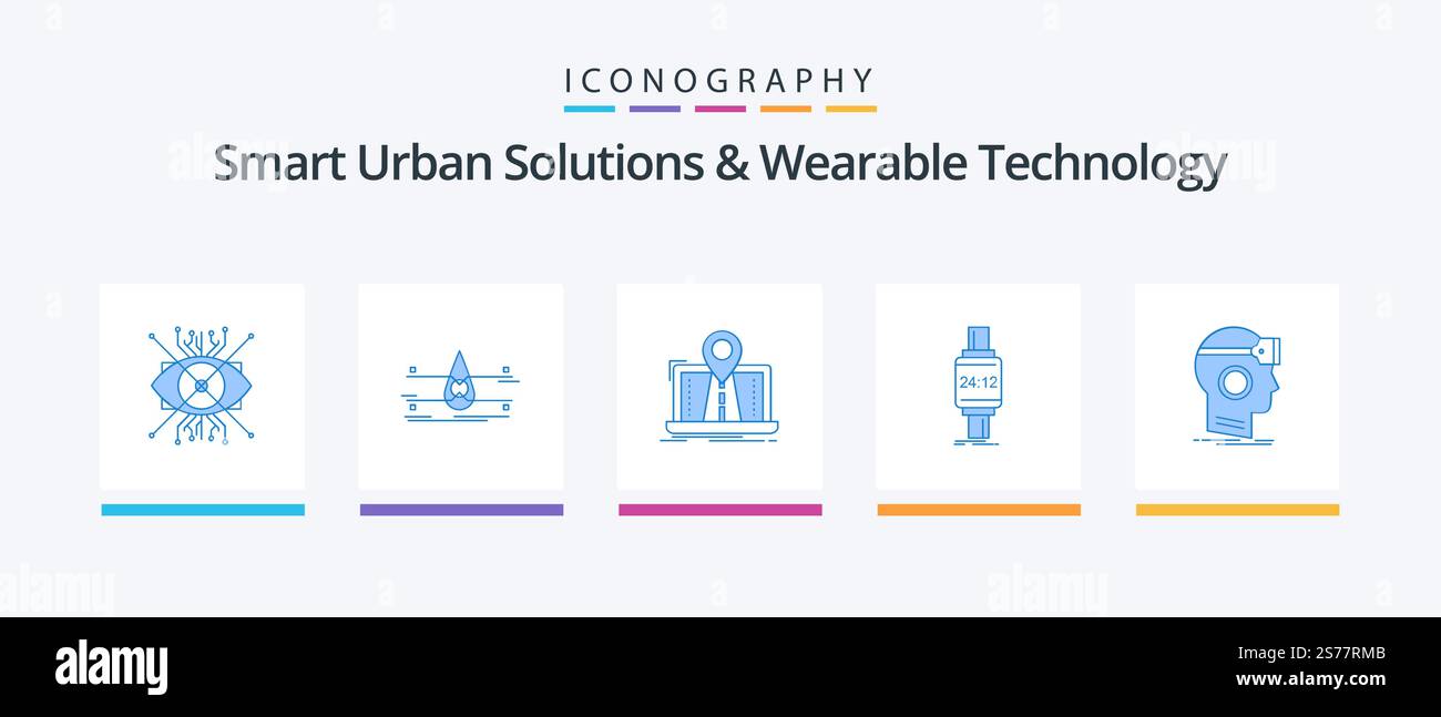 Smart Urban Solutions And Wearable Technology Blue 5 Icon Pack ...