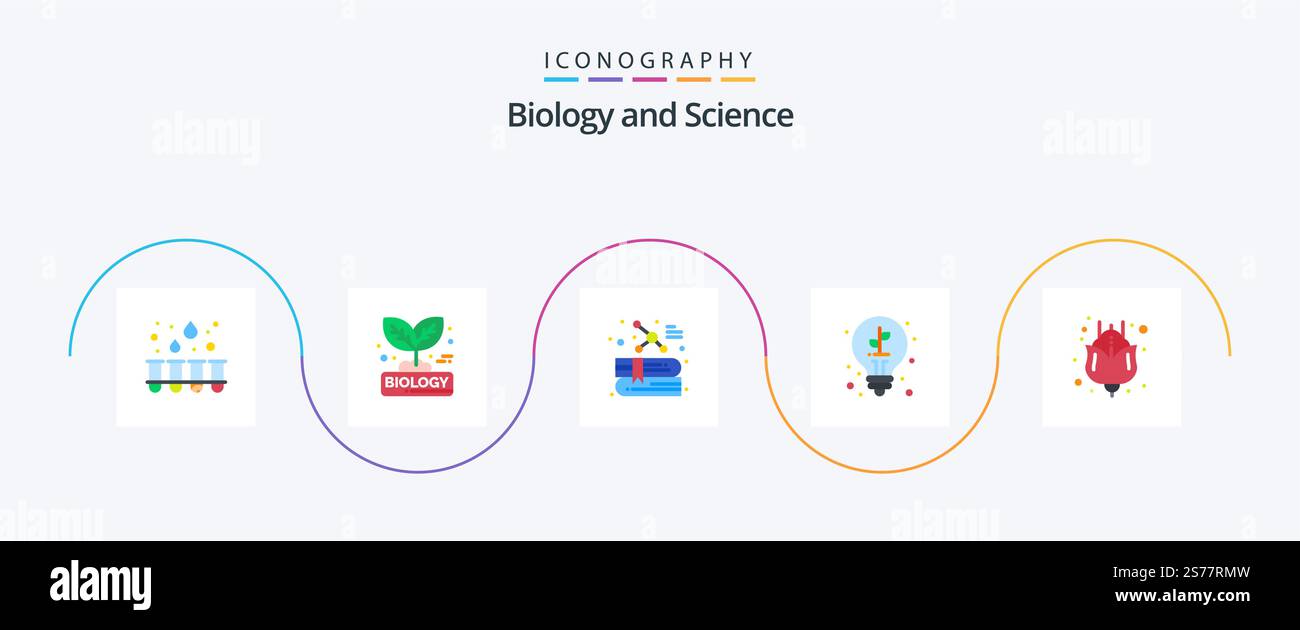Biology Flat 5 Icon Pack Including present. plant. book. light. bulb ...