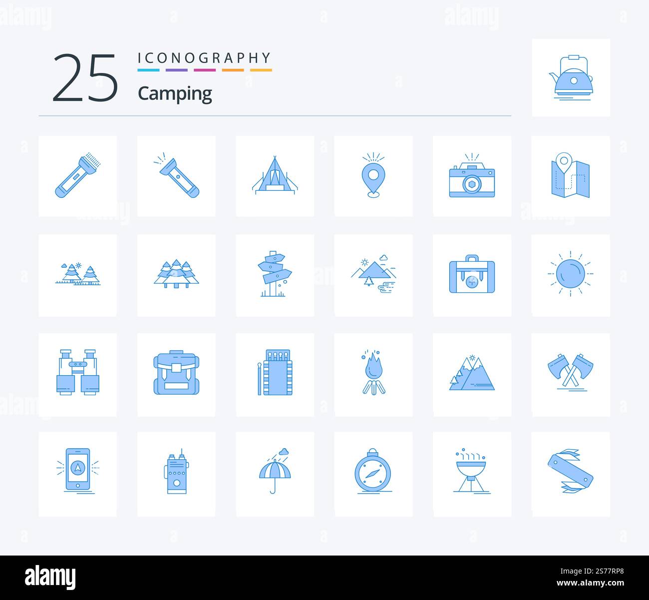 Camping 25 Blue Color icon pack including photography. map. campsite ...