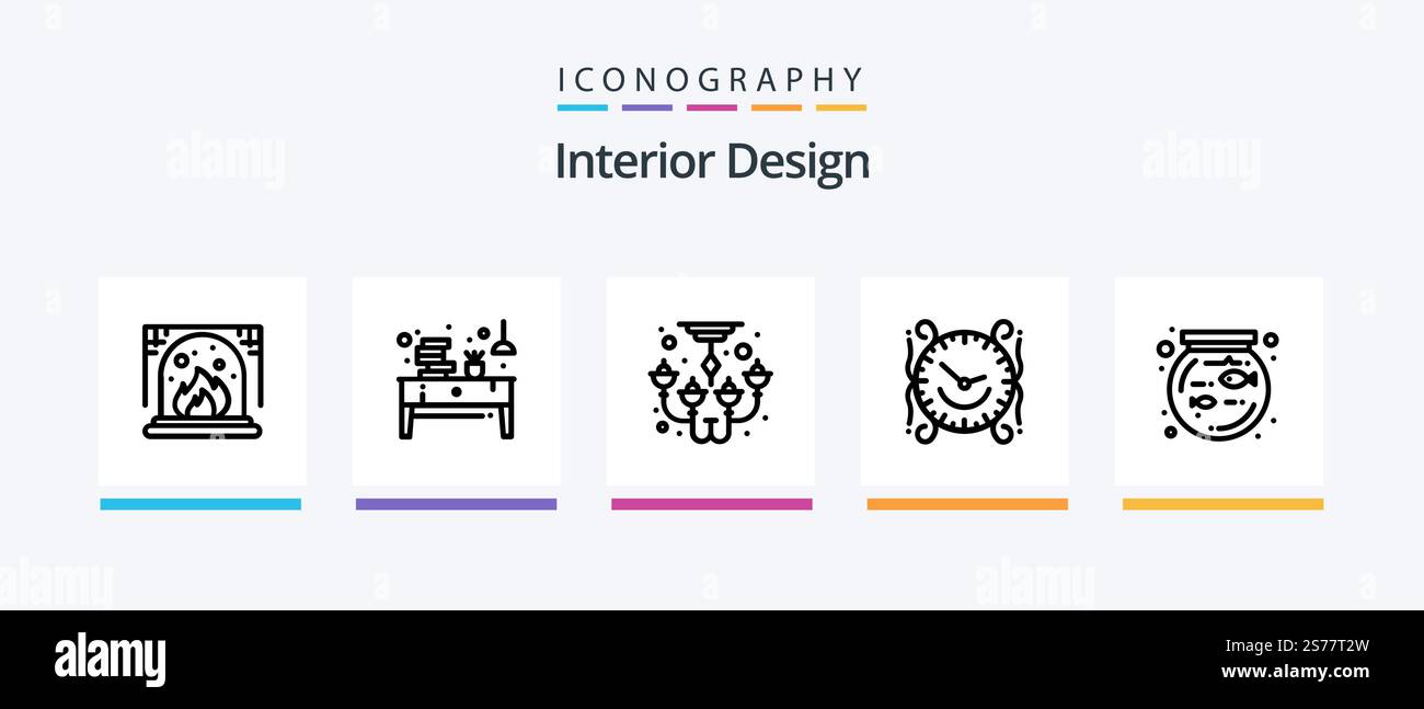 Interior Design Line 5 Icon Pack Including outlet. home stairs. clock ...