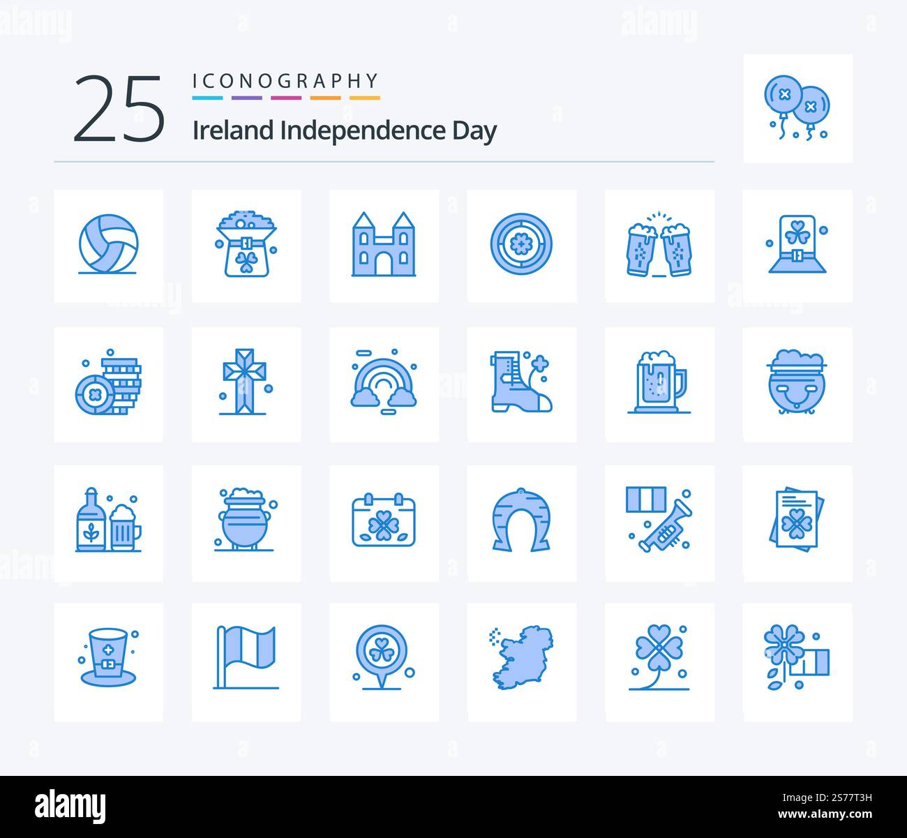 Ireland Independence Day 25 Blue Color icon pack including beer. circle ...