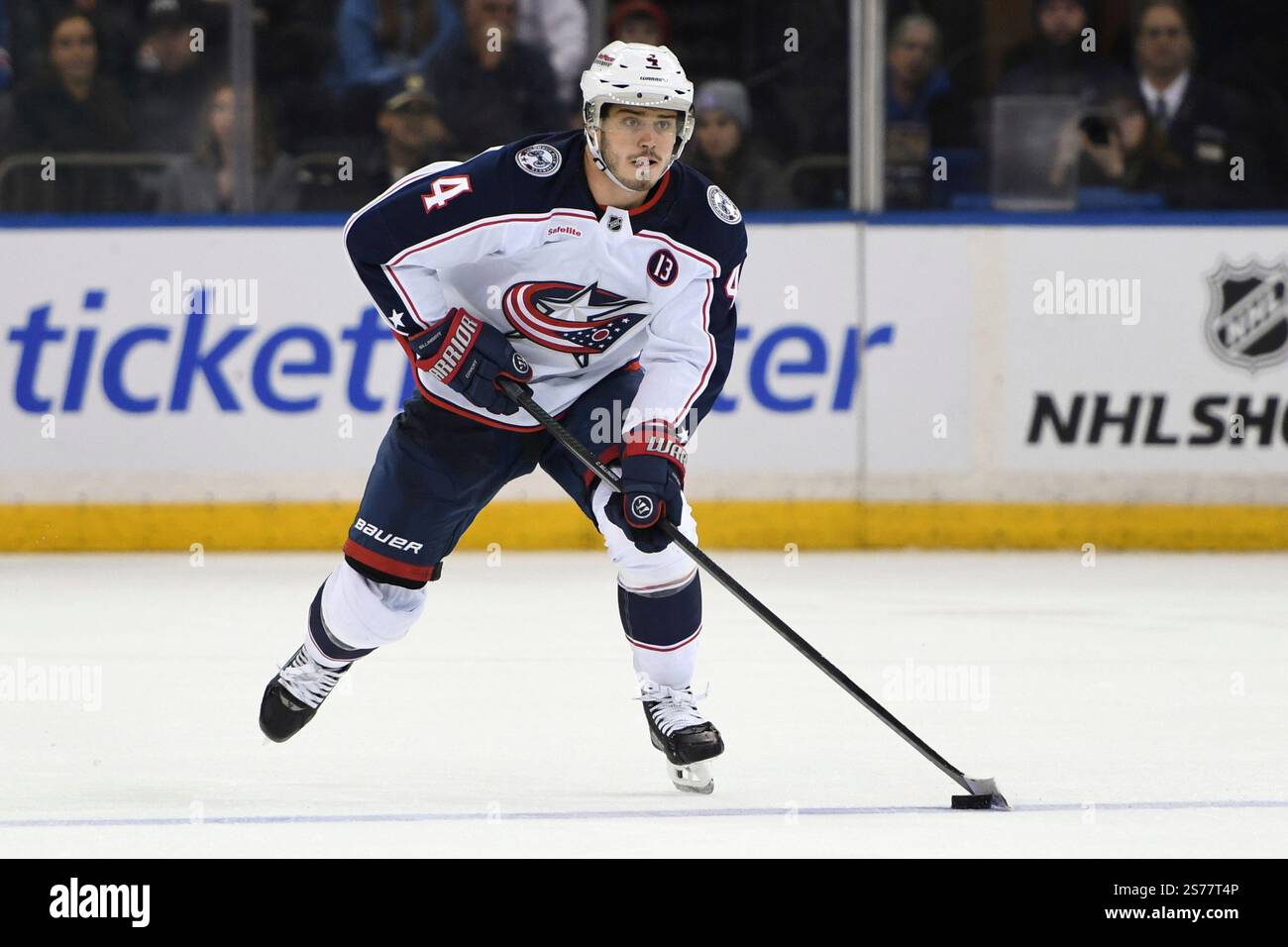 Columbus Blue Jackets' Cole Sillinger skates with the puck during ...