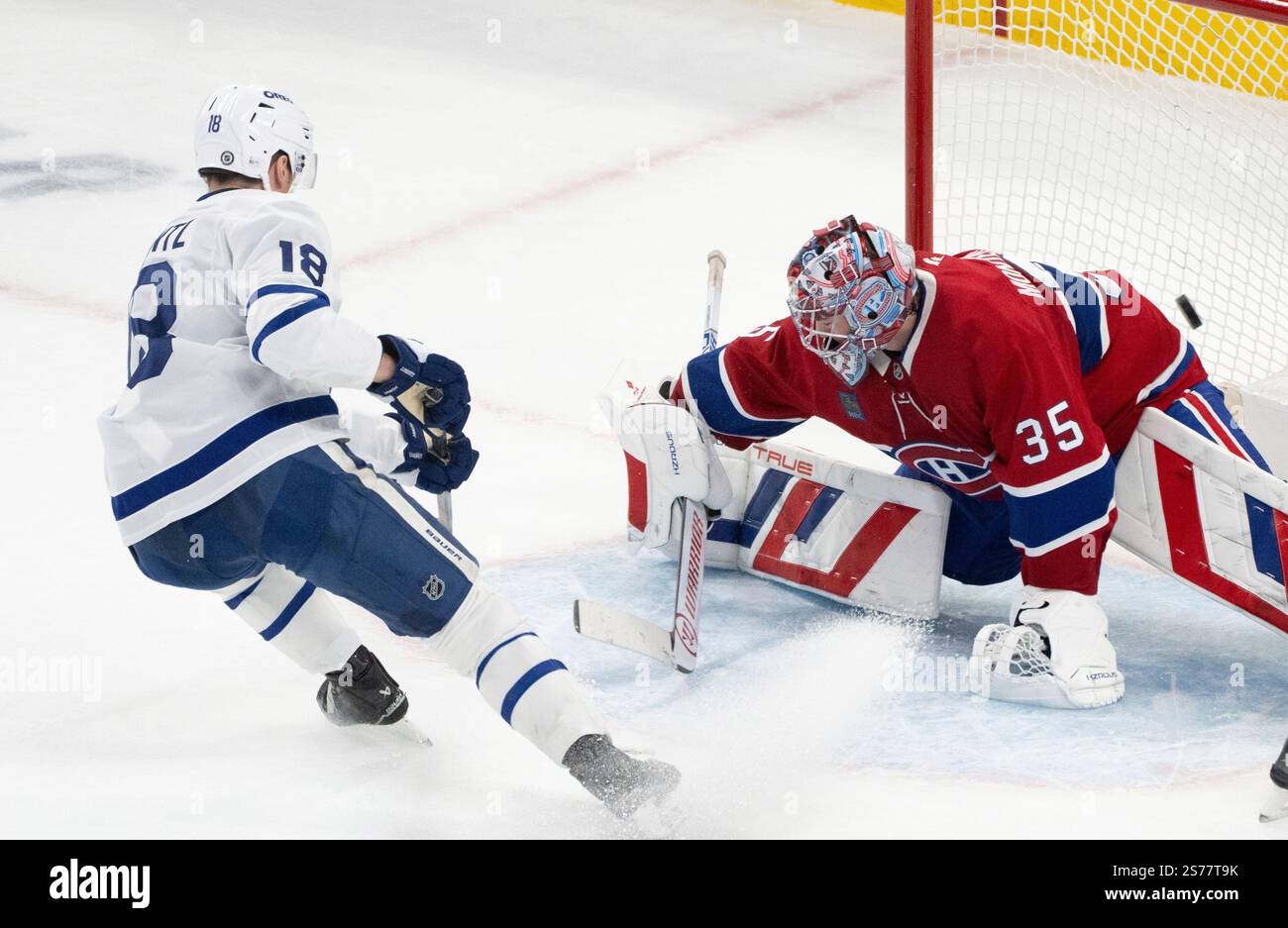 Toronto Maple Leafs' Steven Lorentz (18) scores on Montreal Canadiens ...