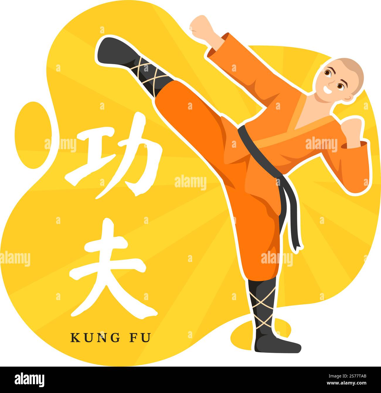 Kung Fu Illustration with People Showing Chinese Sport Martial Art in Flat Cartoon Hand Drawn ...