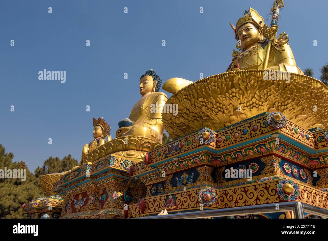The Golden Buddha Statues in Buddha park, Swayambhunath area, Kathmandu ...