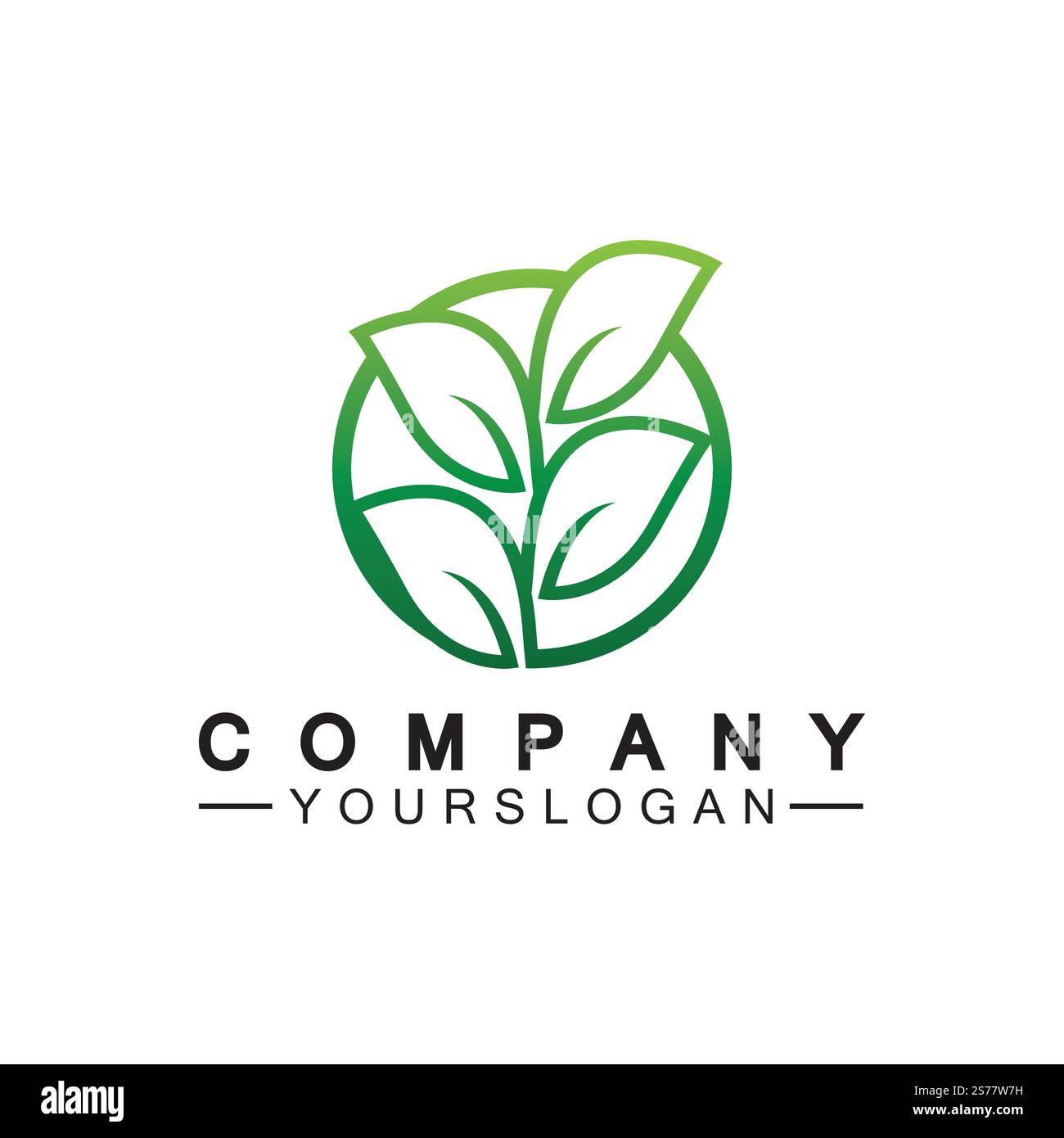 Simple leaf logo inside circle with minimal line art design style Stock ...