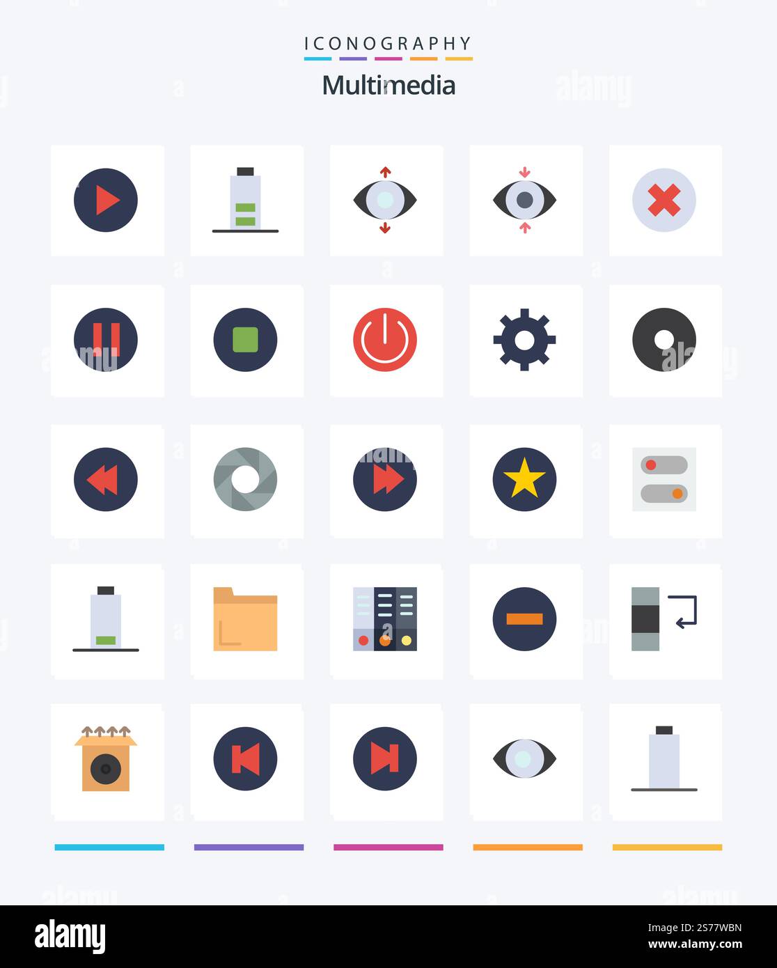 Creative Multimedia 25 Flat icon pack Such As power. stop. close ...