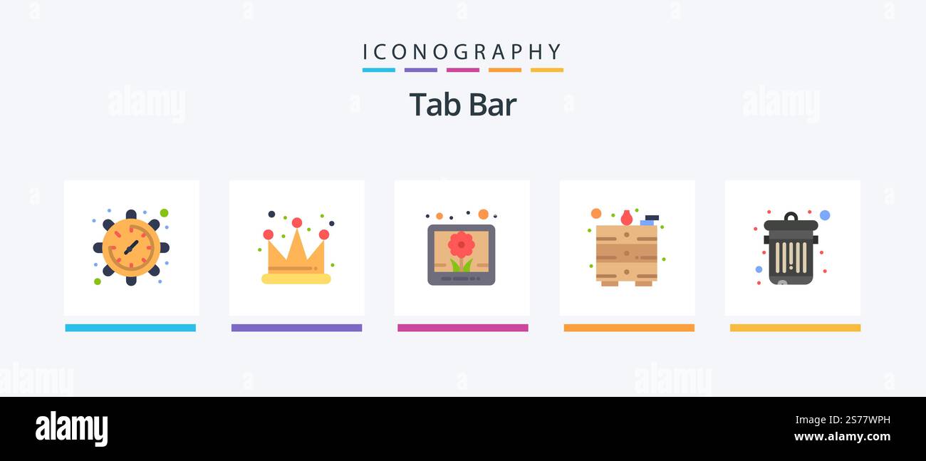 Tab Bar Flat 5 Icon Pack Including . trash. picture. dustbin. table ...