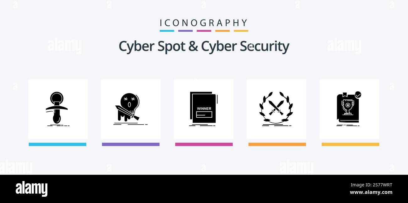 Cyber Spot And Cyber Security Glyph 5 Icon Pack Including game. battle ...