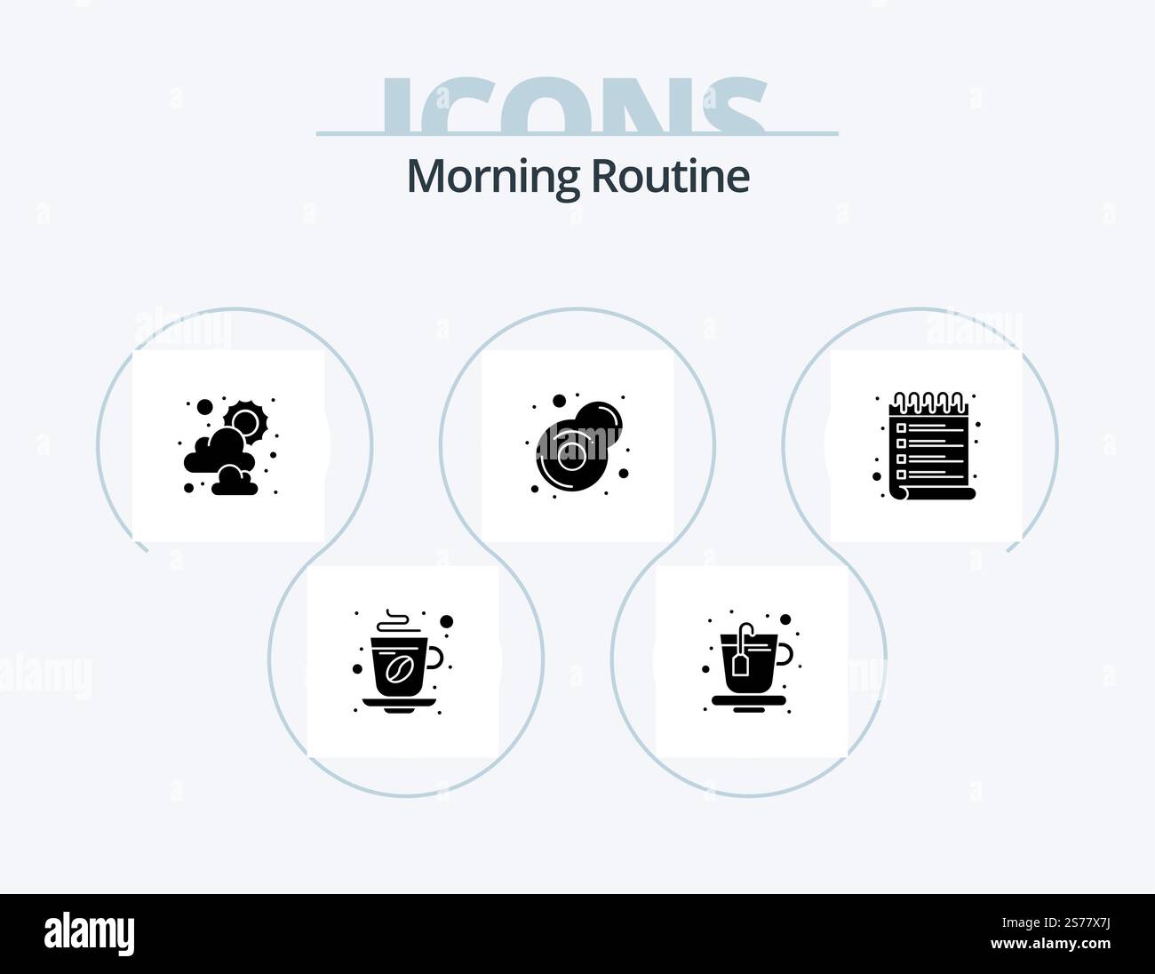 Morning Routine Glyph Icon Pack 5 Icon Design. check list. schedule ...