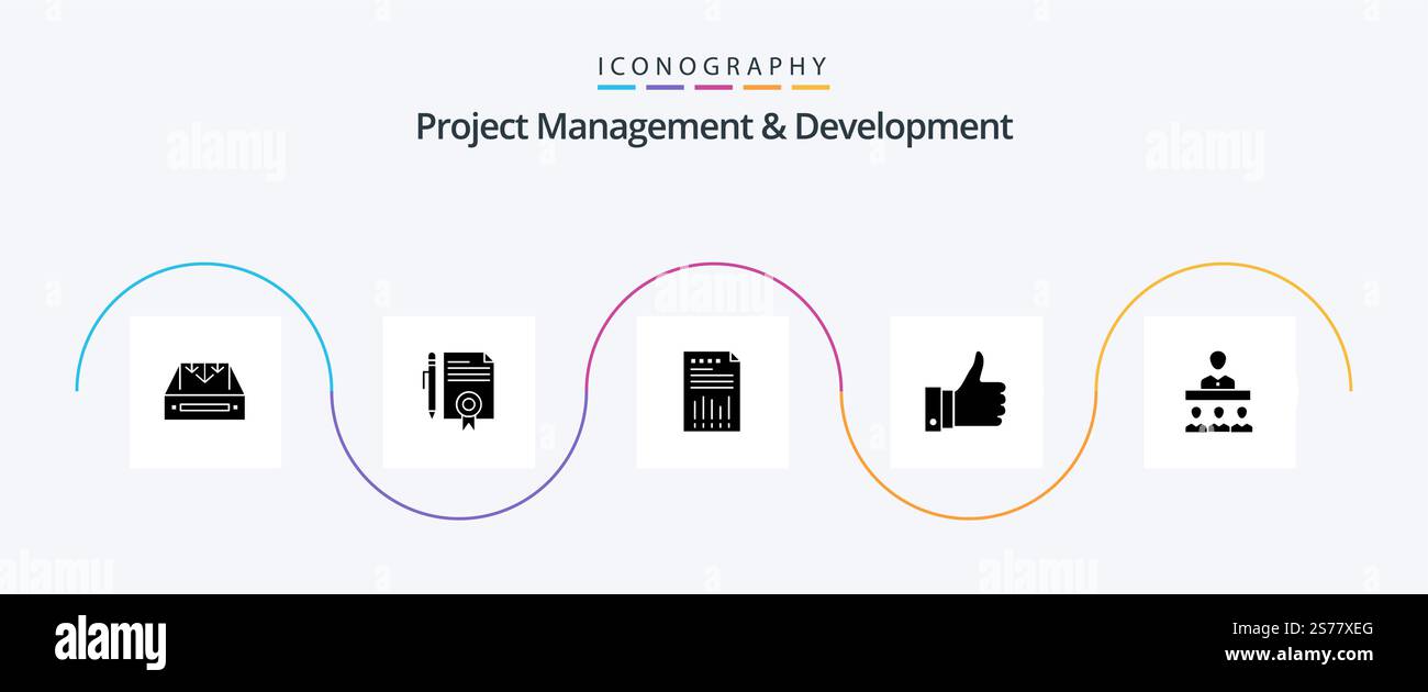 Project Management And Development Glyph 5 Icon Pack Including report. graph. document ...
