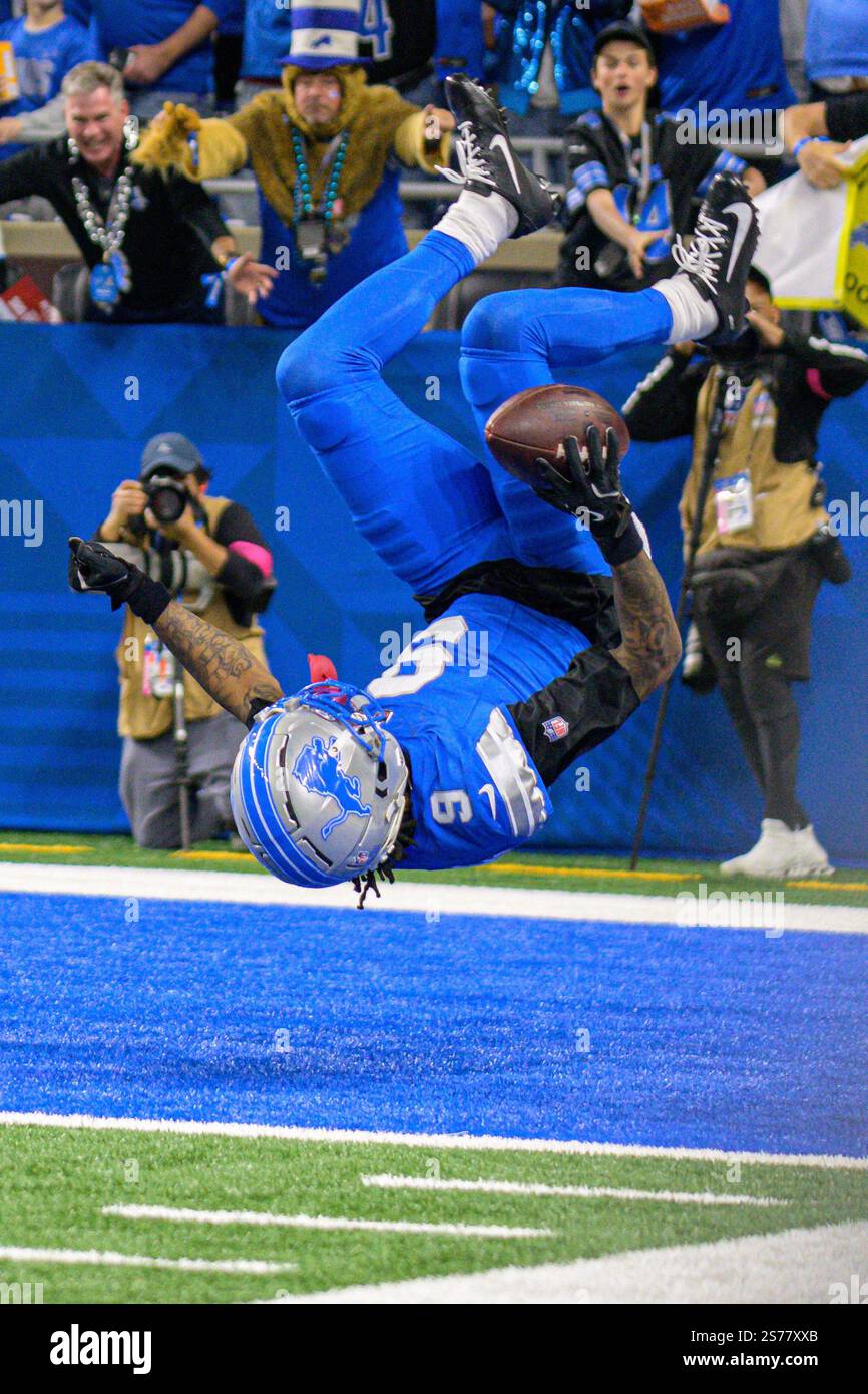 DETROIT, MI - JANUARY 18: Detroit Lions WR Jameson Williams (9) does a ...