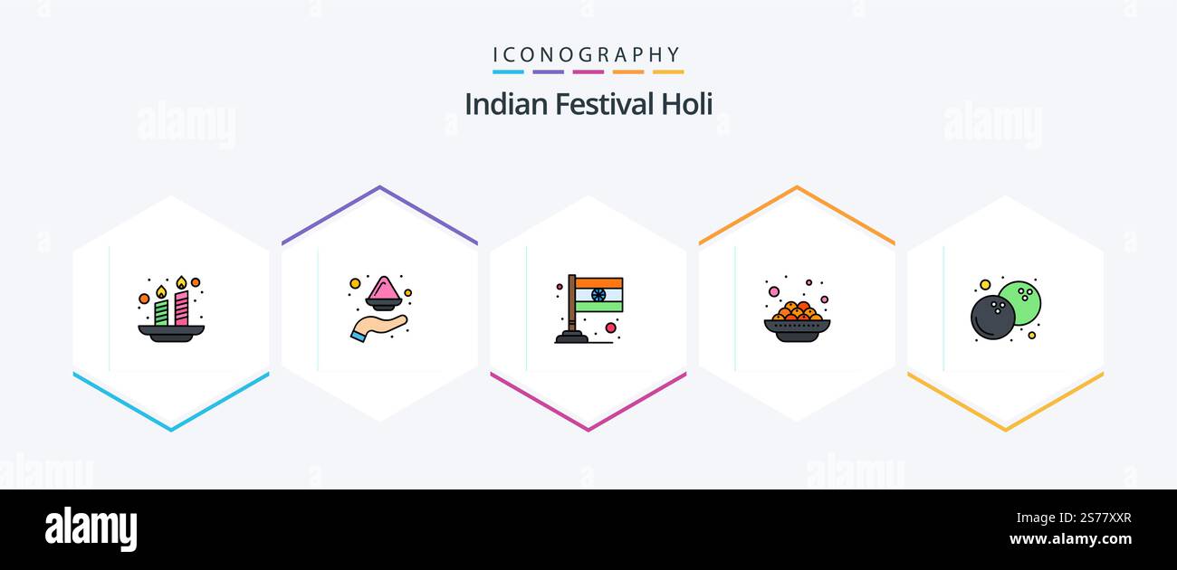 Holi 25 FilledLine icon pack including food. vadas. powder. kanji. cake ...