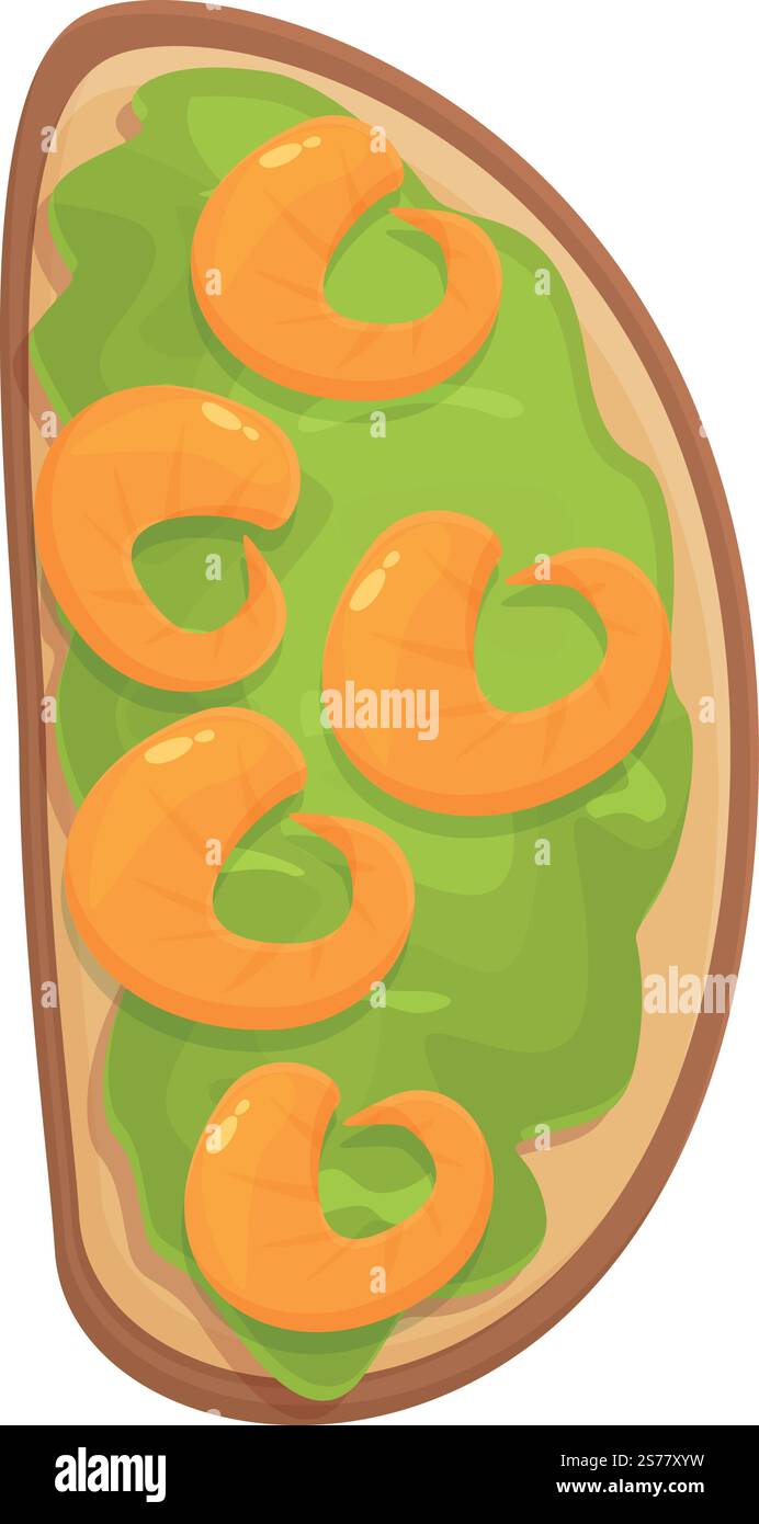 Shrimp avocado toast icon cartoon vector. Bread slice. Green egg ...