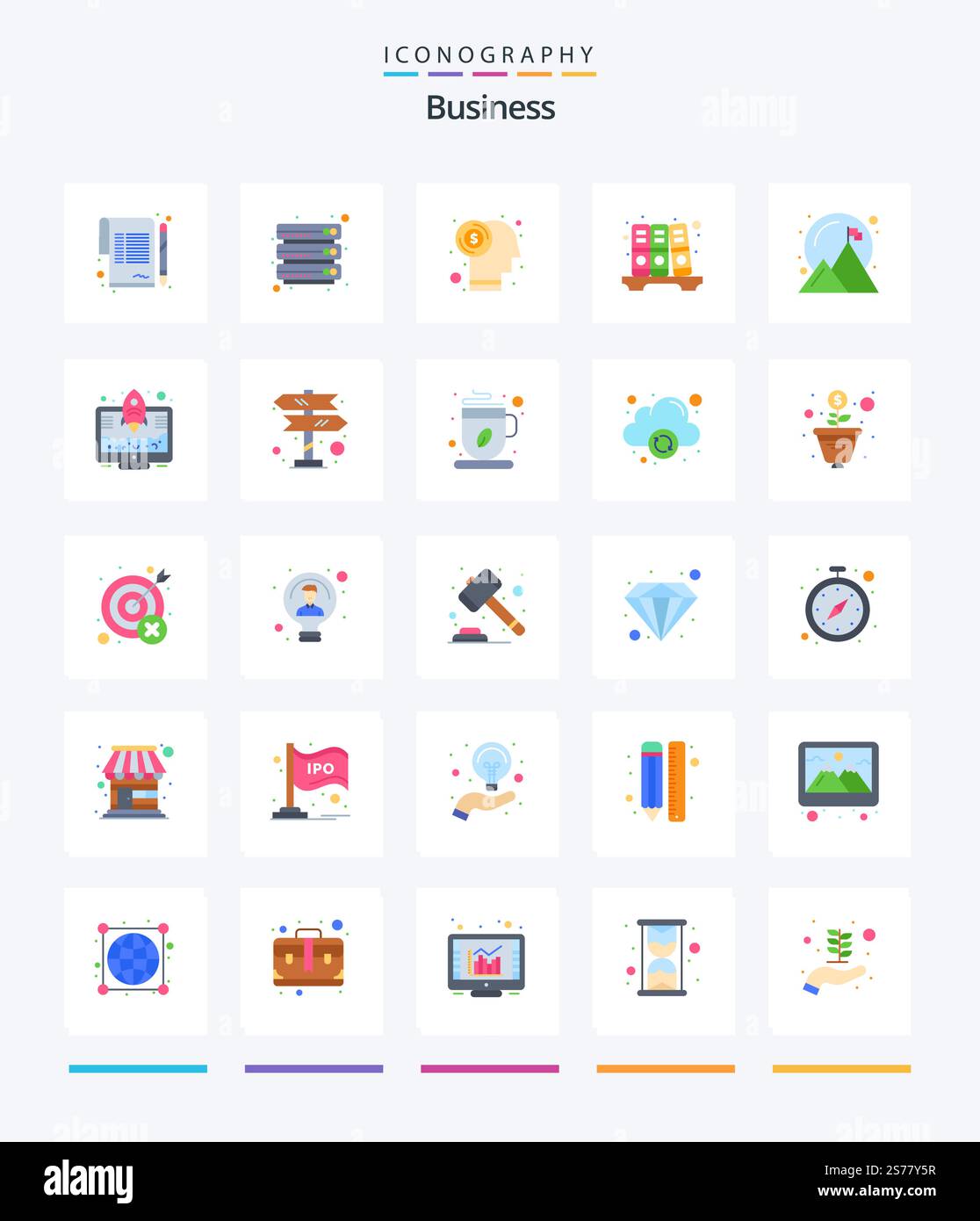 Creative Business 25 Flat icon pack Such As goal. achieved. brain. history. archive Stock Vector ...