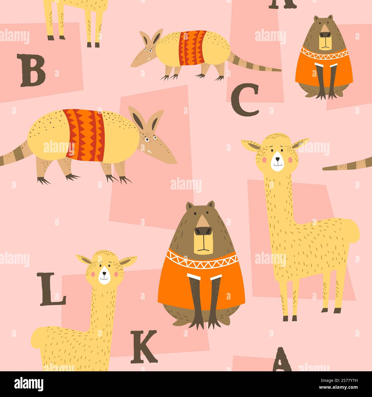 Animals portraits, learning ABC letters with cute personages. Llama and ...
