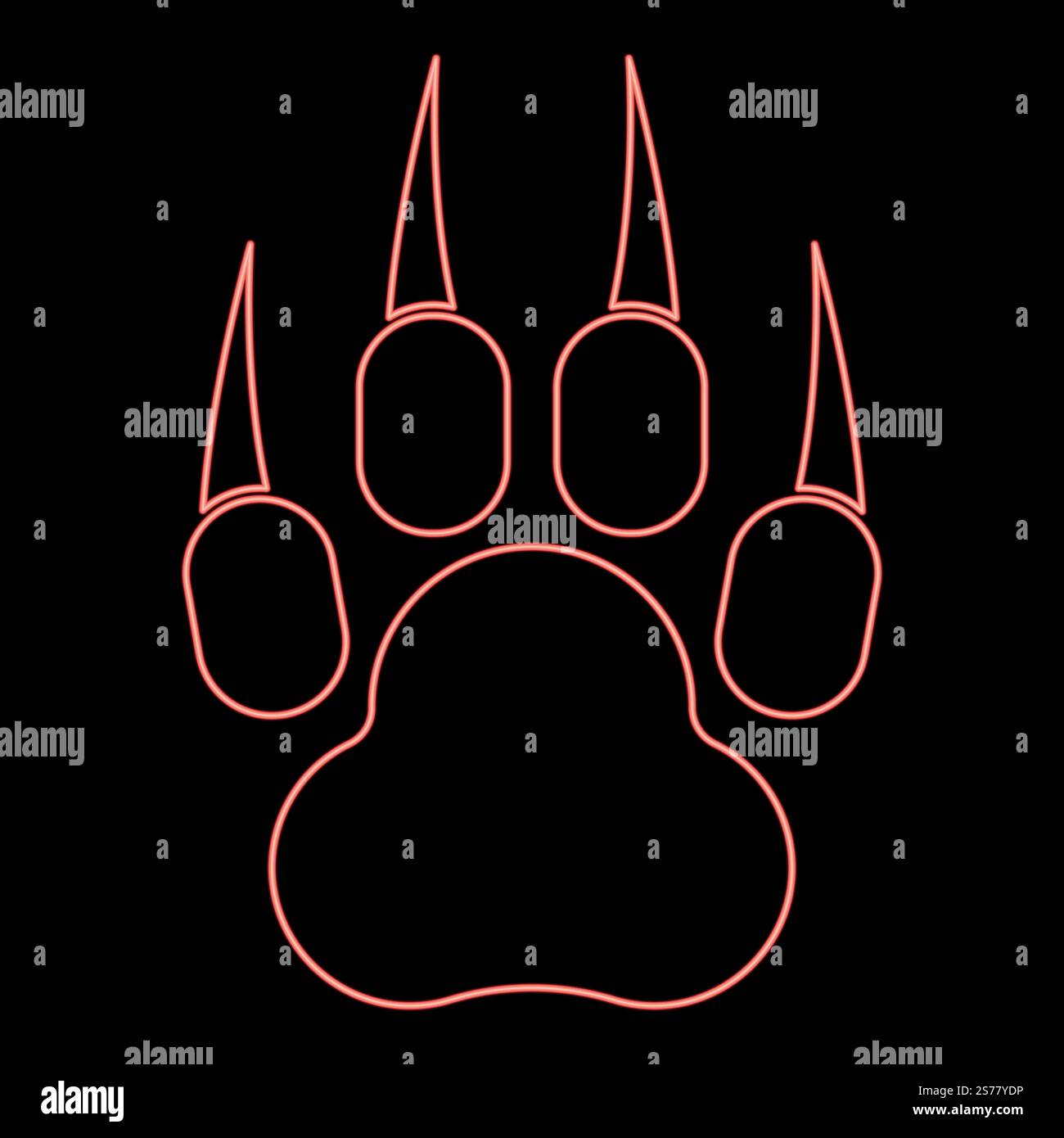 Neon print animal paw with claws Foot red color vector illustration ...